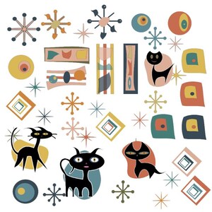 100s of MCM Atomic Digital Stickers and Clipart - Cats, Pinwheels ...