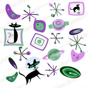 100s of MCM Atomic Digital Stickers and Clipart - Cats, Pinwheels ...
