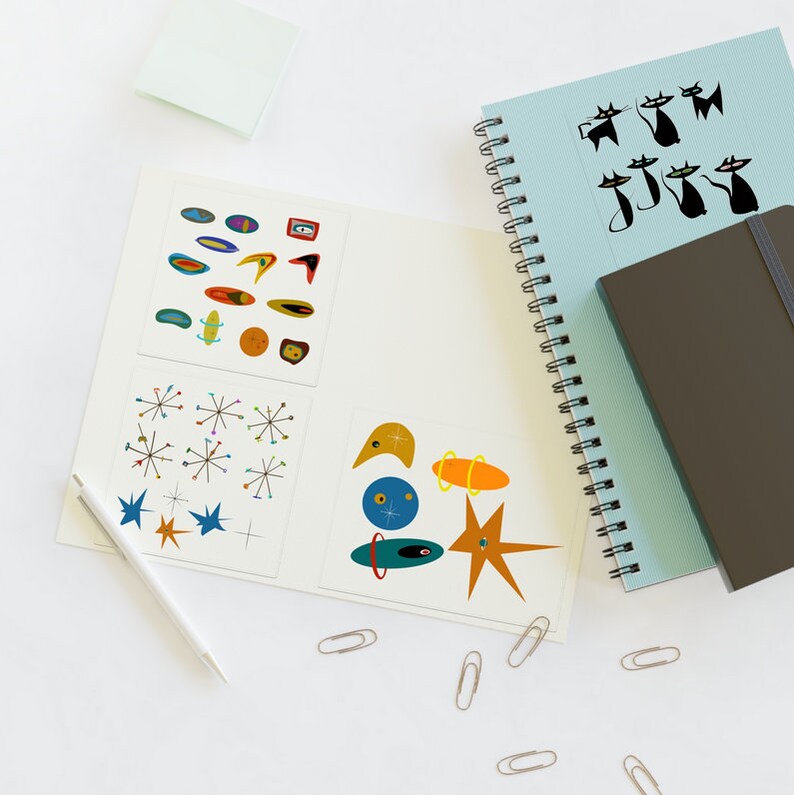 MCM Atomic Digital Elements and Stickers Retro Vintage Cats, Boomerangs ...