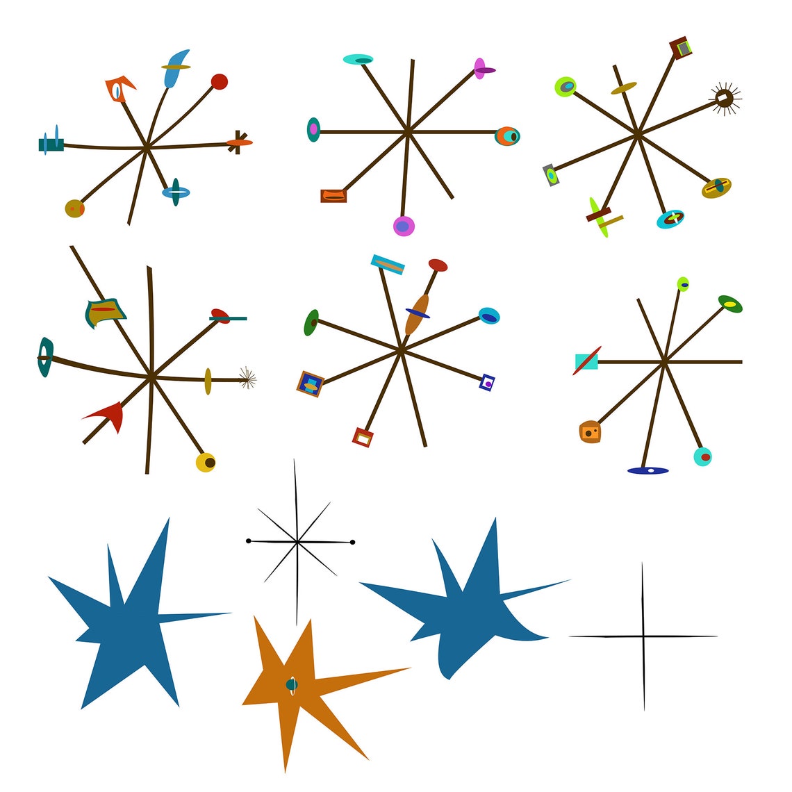 Atomic MCM, Retro, Vintage Svg With Cats, Boomerangs, Stars, and More ...