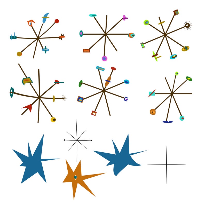 Atomic MCM, Retro, Vintage Svg With Cats, Boomerangs, Stars, and More ...