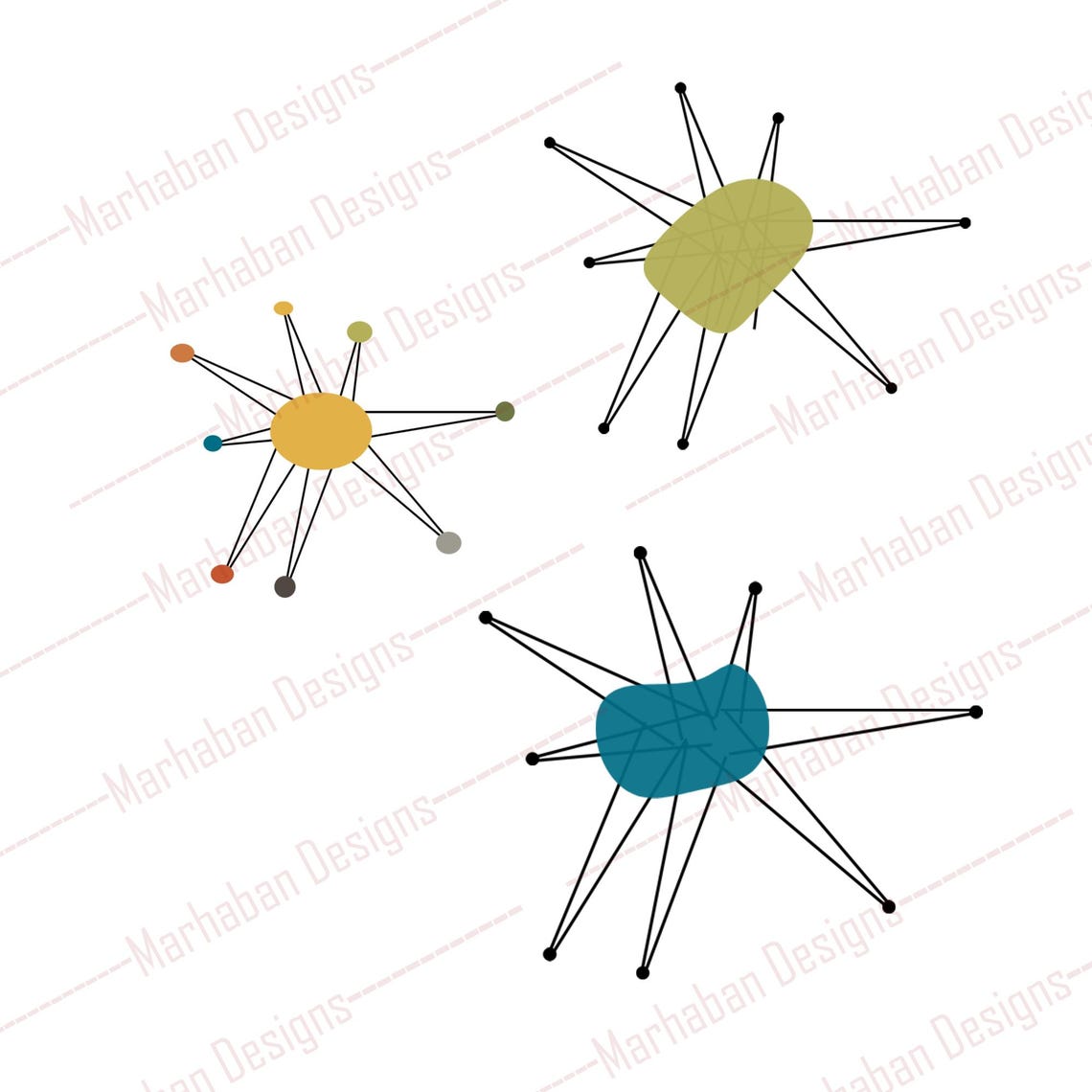 100s of MCM Atomic Digital Stickers and Clipart - Cats, Pinwheels ...