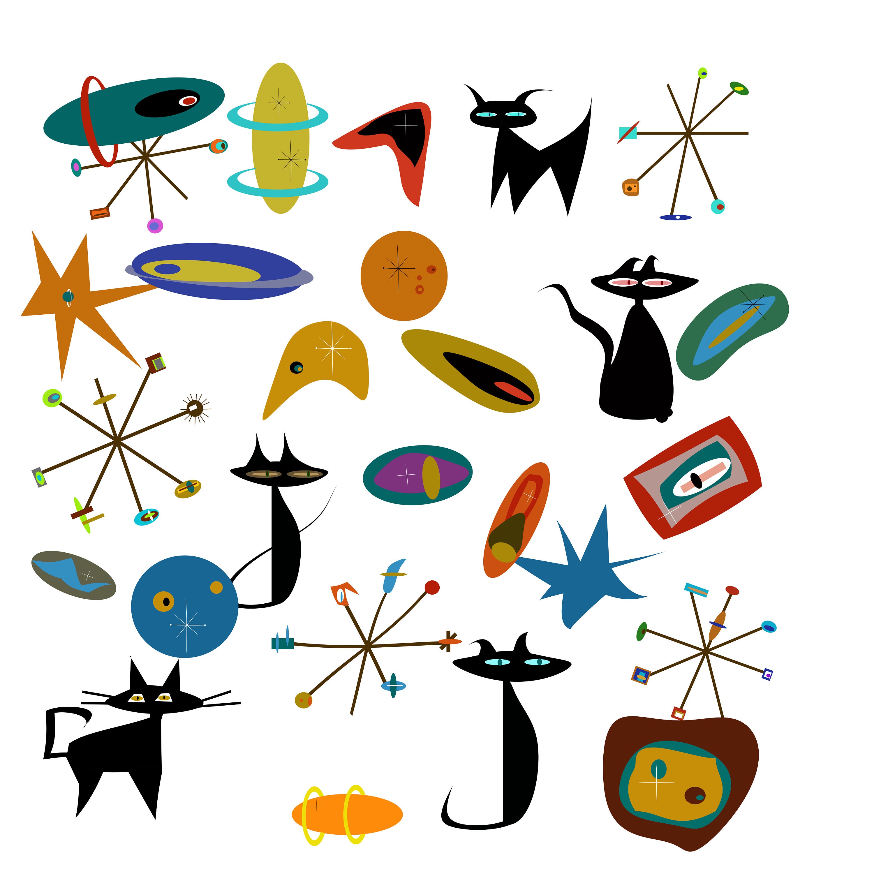 MCM Atomic Digital Elements and Stickers Retro Vintage - Etsy