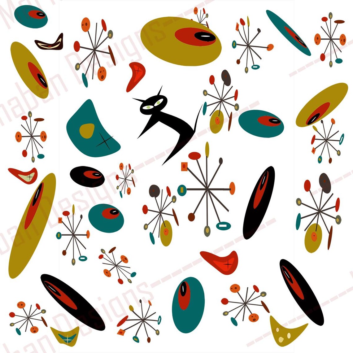 Atomic MCM, Retro, Vintage Svg With Cats, Boomerangs, Stars, and More ...