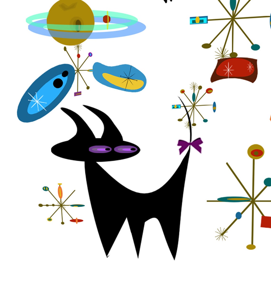 MCM Atomic Cat SVG Clipart With Boomerangs, Pinwheels, Stars, and More ...