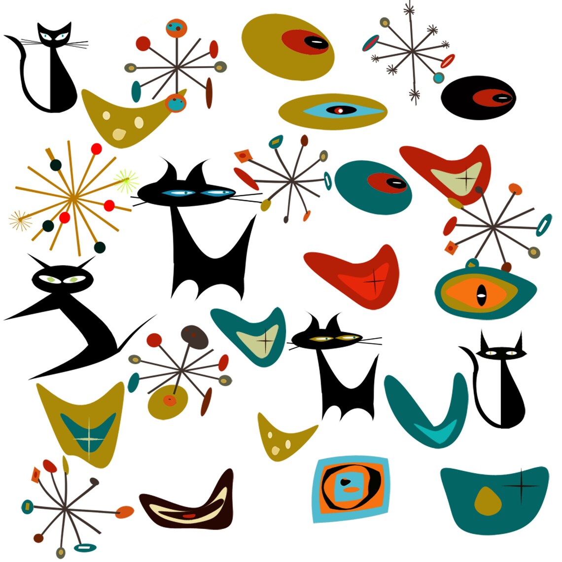 Atomic MCM, Retro, Vintage Svg With Cats, Boomerangs, Stars, and More ...