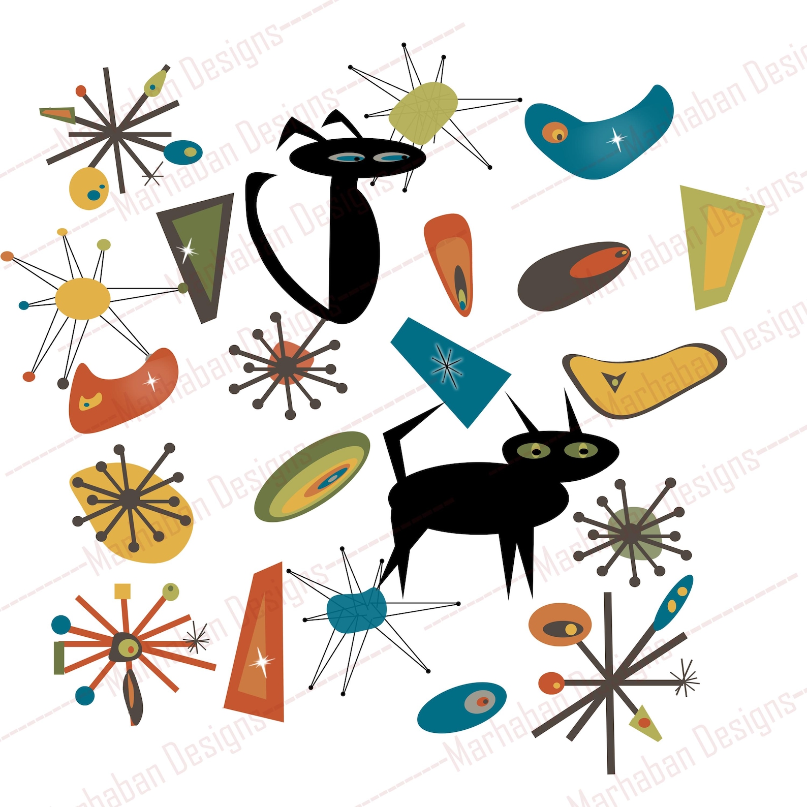 100s of MCM Atomic Digital Stickers and Clipart - Cats, Pinwheels ...