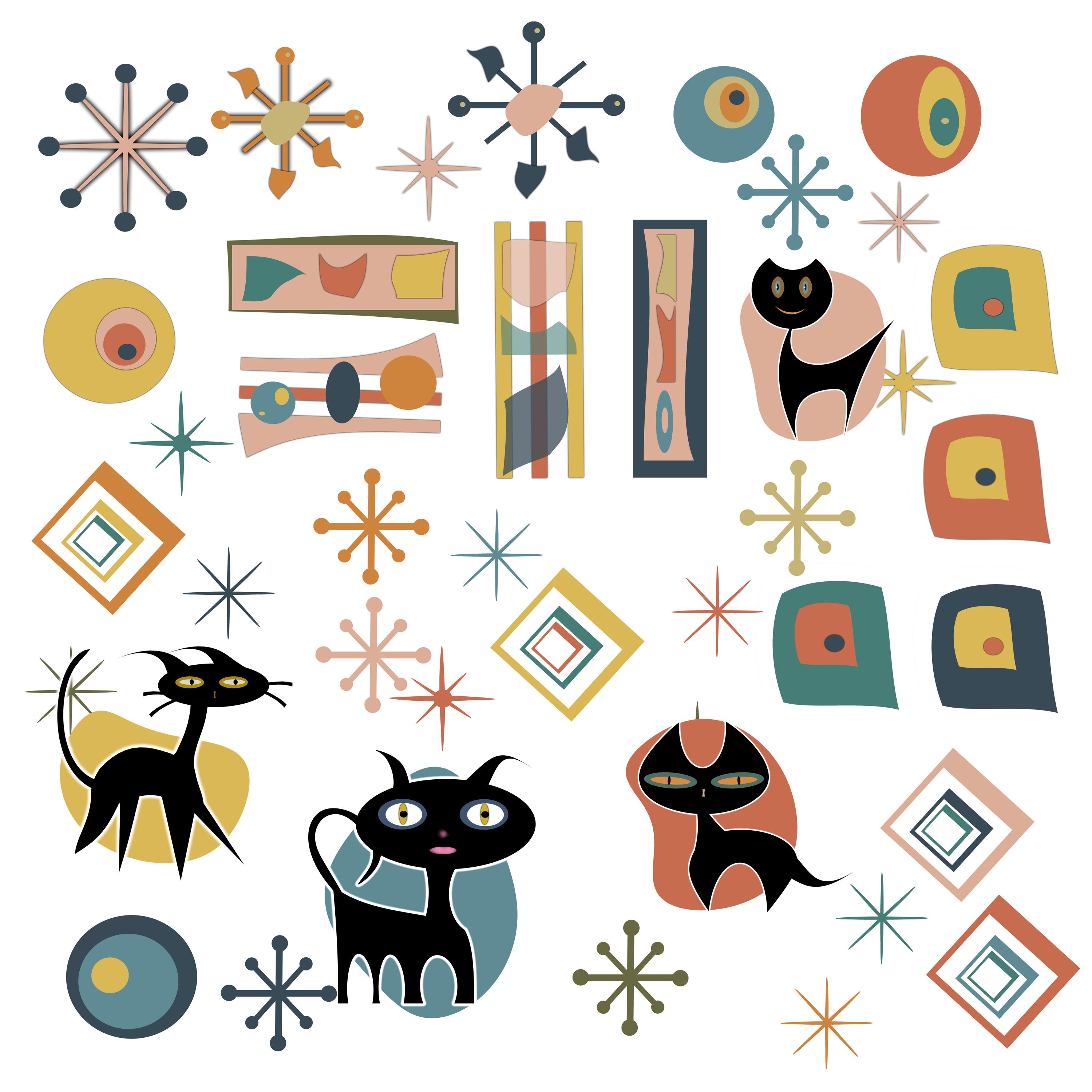New Designs! 100s of MCM Atomic Stickers Clipart- Use Them for DIY ...