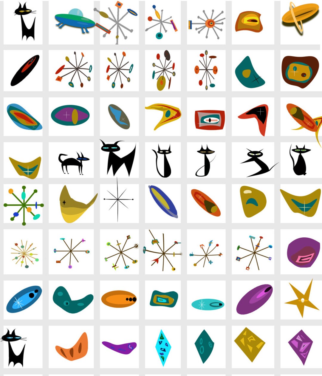 Over 100 Digital Stickers in Atomic MCM Design Svg and Png - Etsy