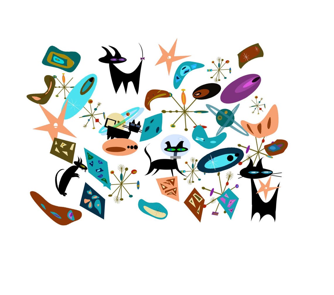 New Designs! 100s of MCM Atomic Stickers Clipart- Use Them for DIY ...