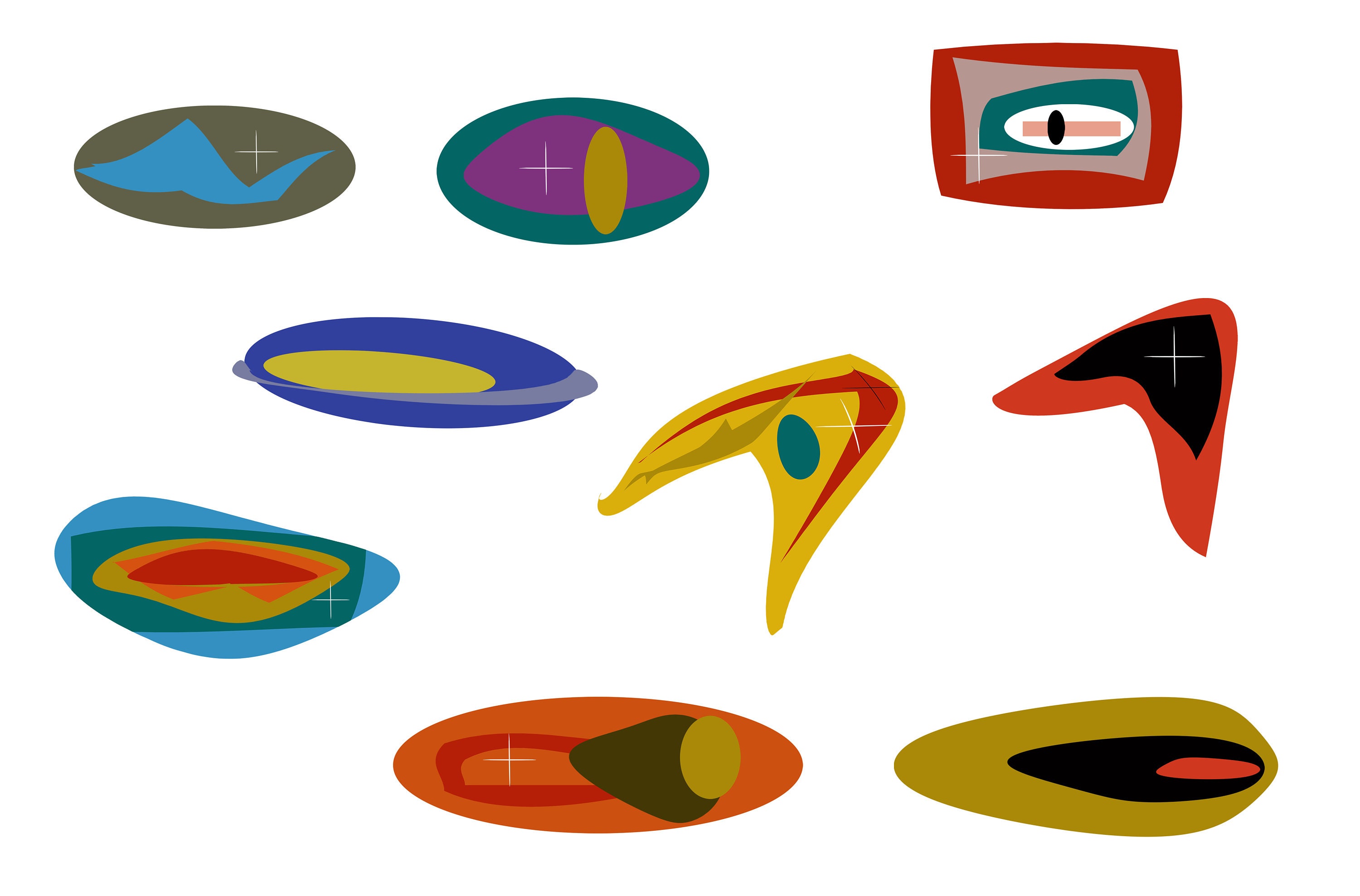 MCM Atomic Digital Elements and Stickers Retro Vintage Cats, Boomerangs ...