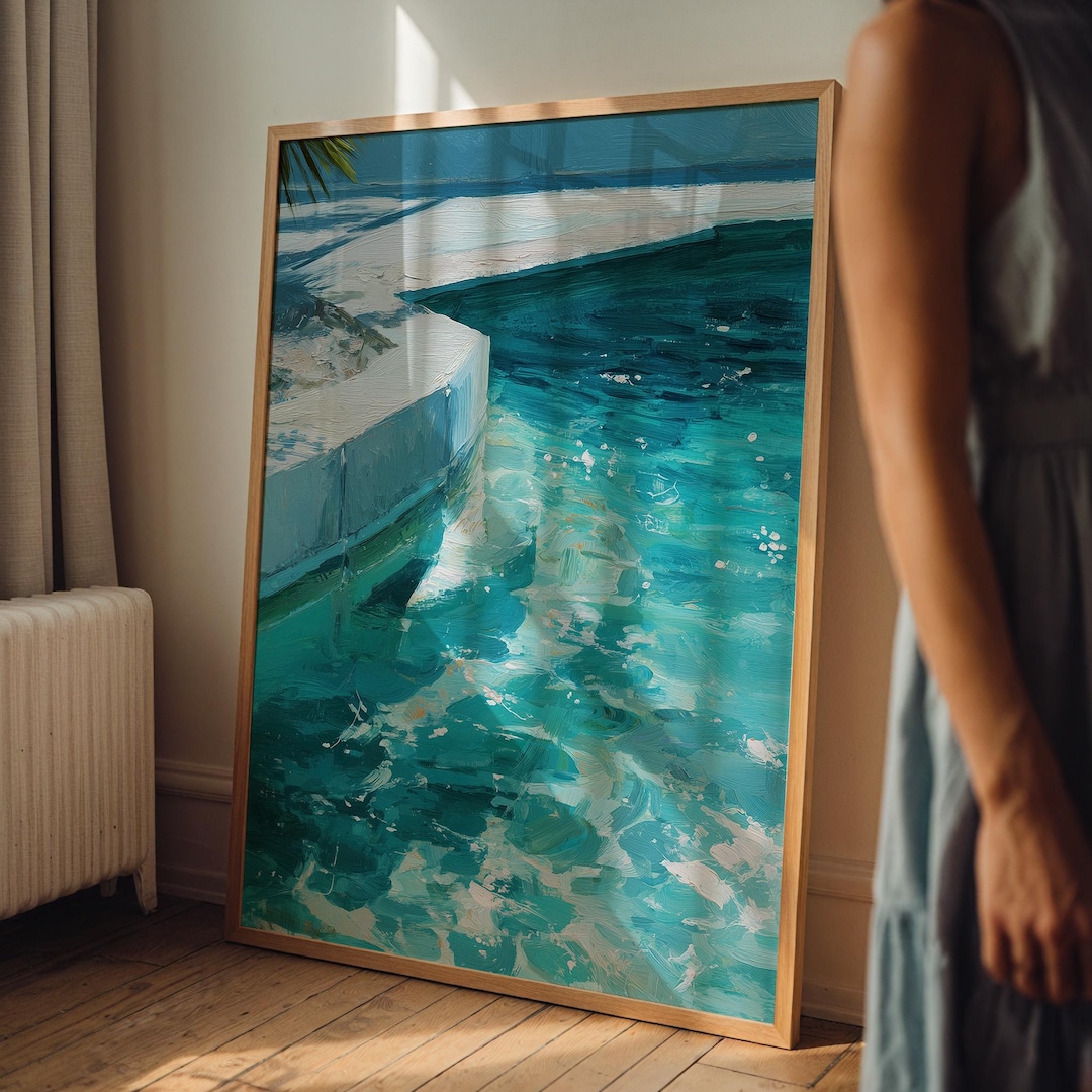 Poolside Wall Art, Coastal Oil Painting Close Up, Summer Decor, Digital ...