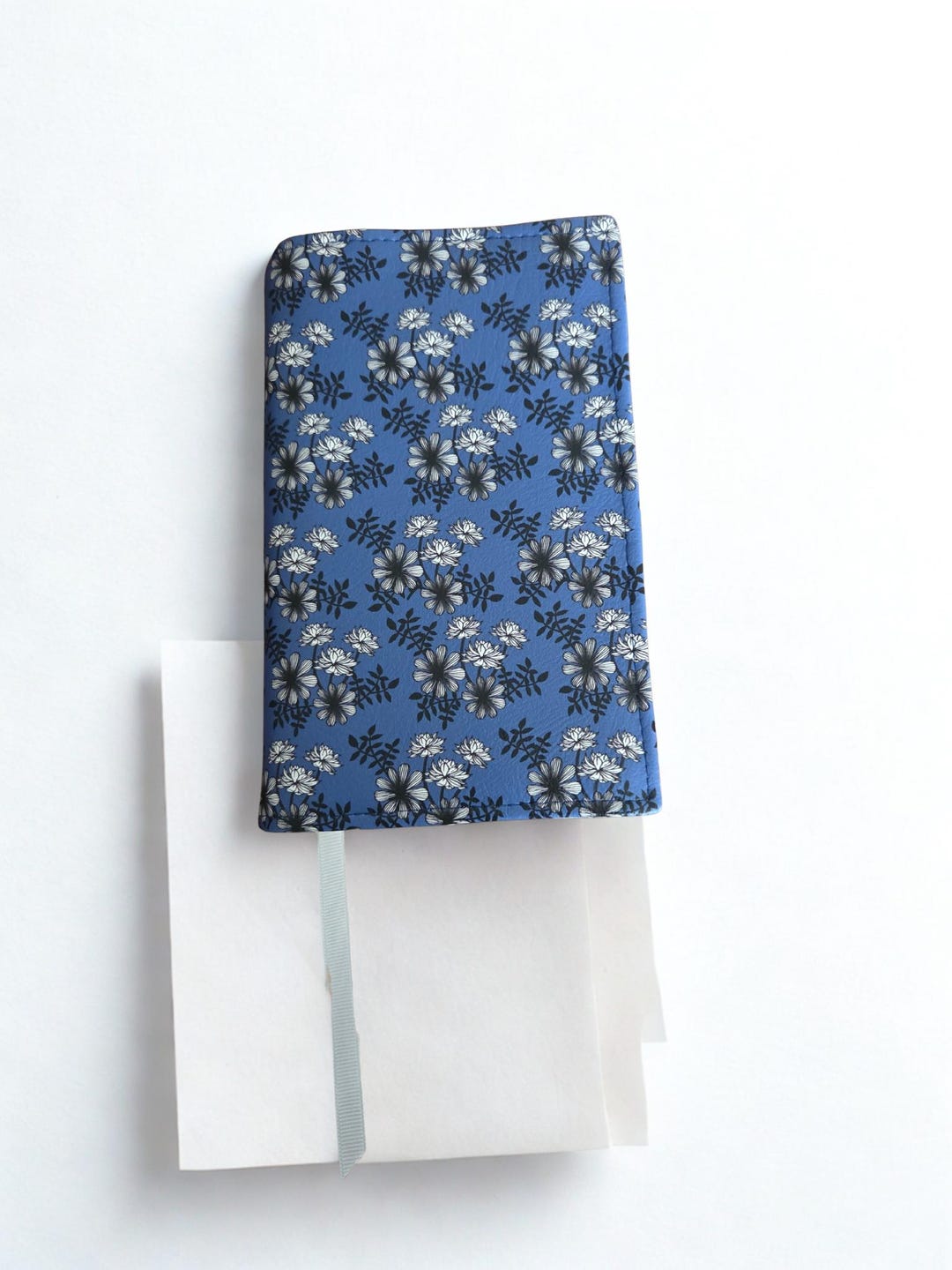 Blue Floral Faux Leather Book Cover - Adjustable Book Sleeve - Book ...