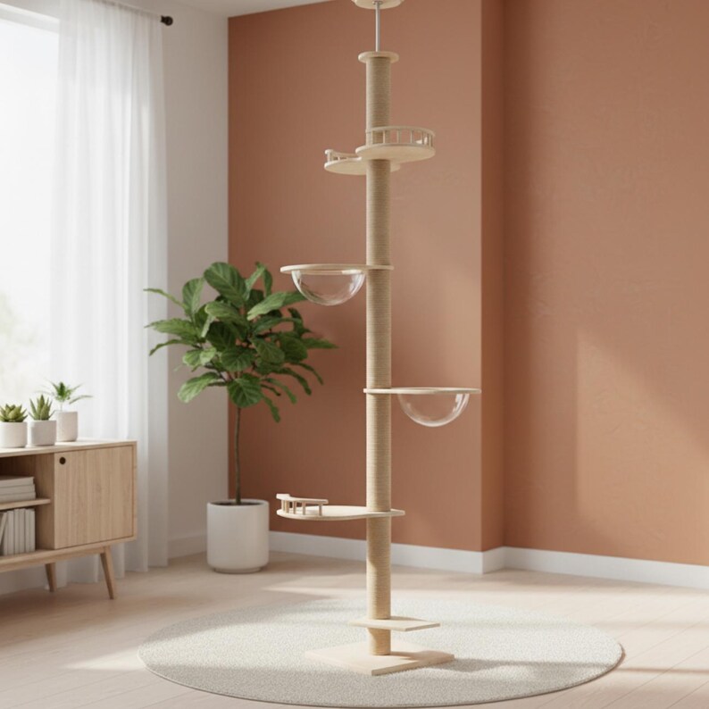 Tall Ceiling Cat Tree With Capsule Bed & Hammock, Adjustable No-drill ...