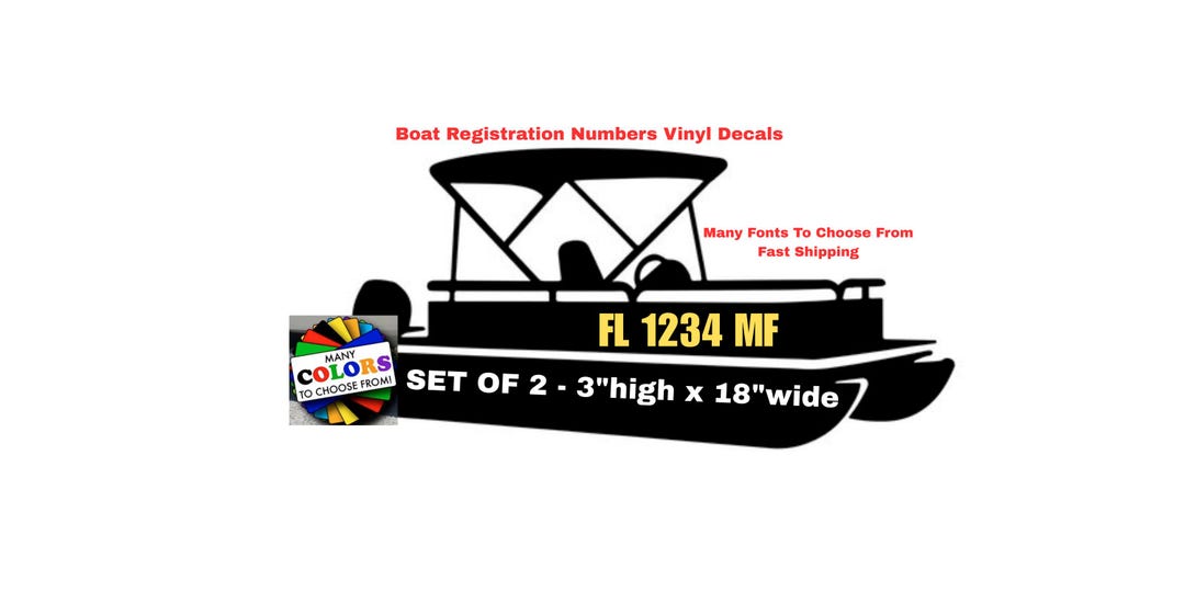 Set of 2 Custom Boat Registration Numbers Vinyl Decal, Many Colors and ...