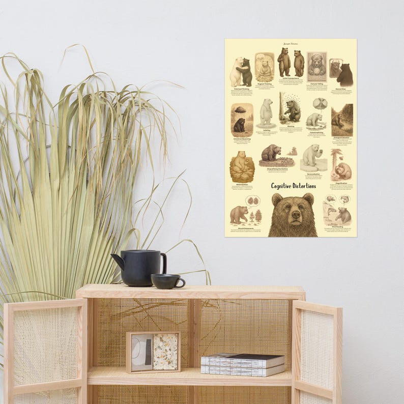 Cognitive Distortions Poster – Botanical Bear Illustrations, Mental ...
