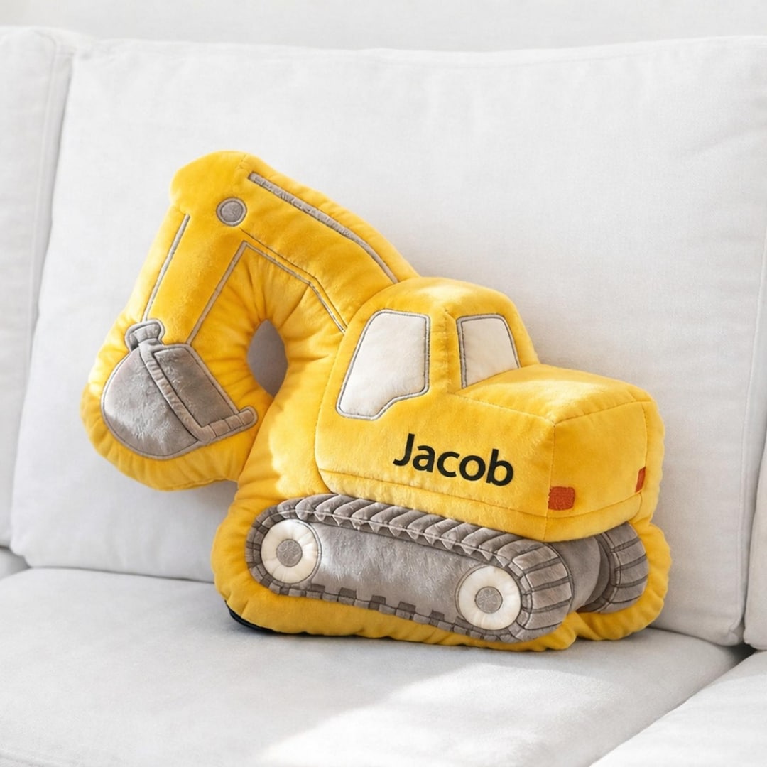 Custom Plush Excavator Pillow: Realistic Vehicle Shape, Name Print ...