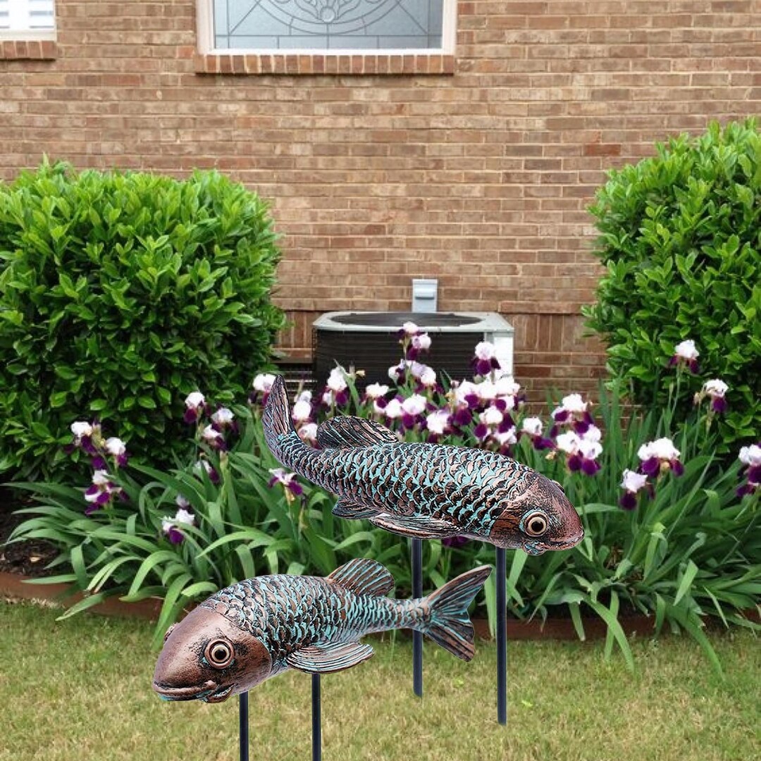 Koi Fish Decor, Set of 2 Ceramic Koi Fish Yard Art Decor Garden ...