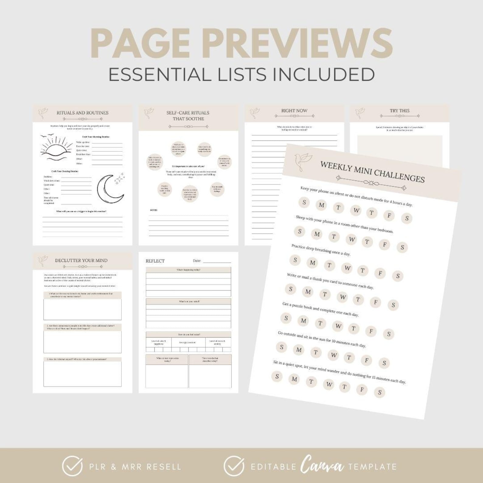 Calm Your Mind Journal MRR PLR Digital Planner, Anxiety Planner, Canva ...