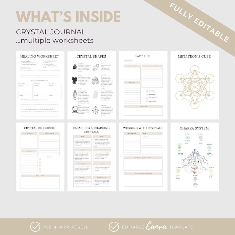 Crystal Journal MRR PLR Digital Planner, Chakras & Crystal Guide ...