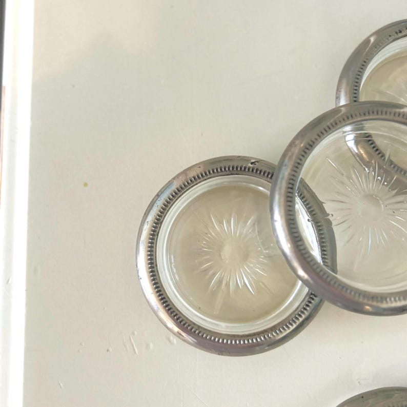 Set of 4 Italian Glass Coasters – Silver Plated Starburst Barware - Etsy