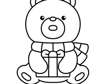 Christmas Bear Coloring Page | Holiday Winter Scene (digital Download ...