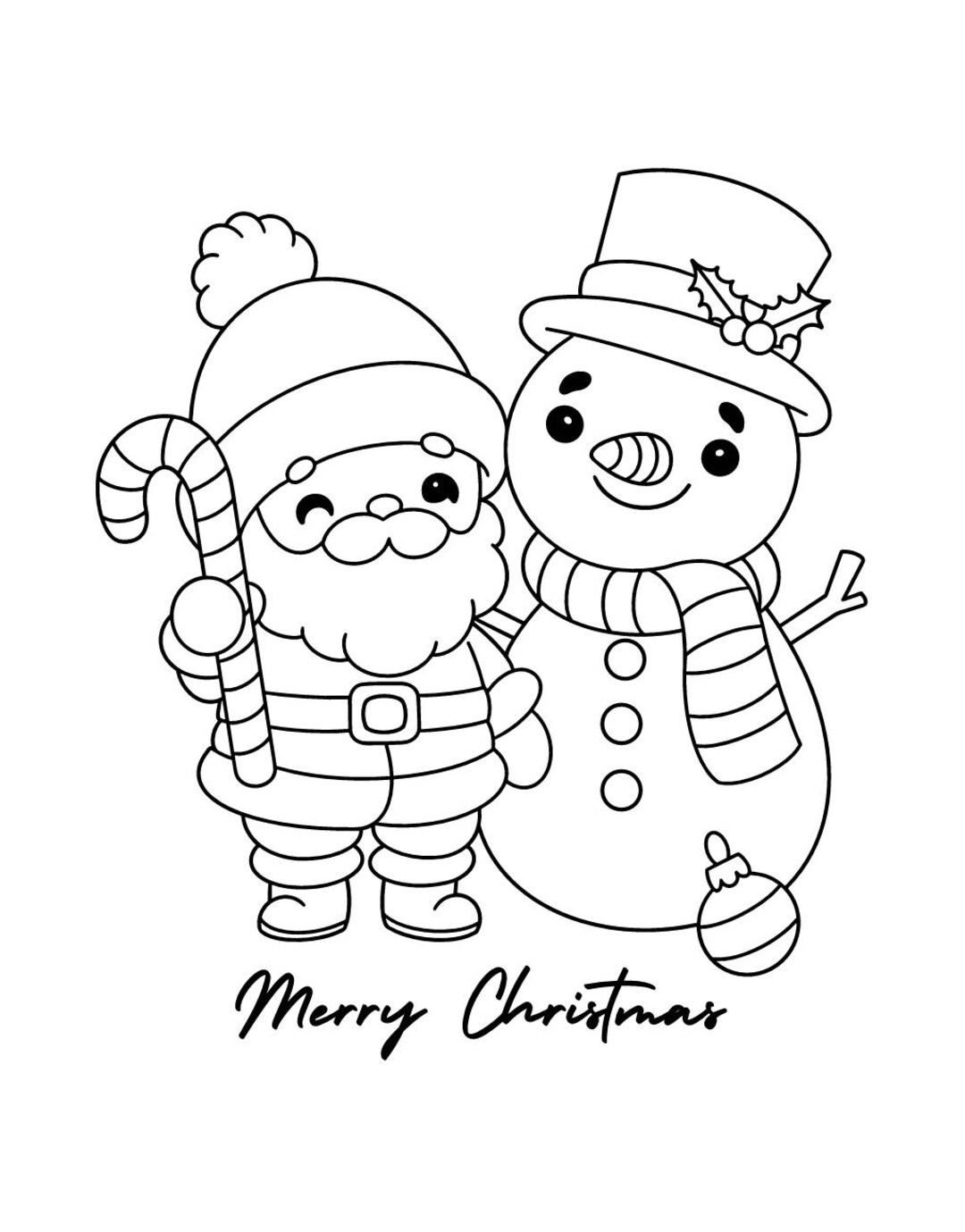 Santa & Snowman Coloring Page - Etsy