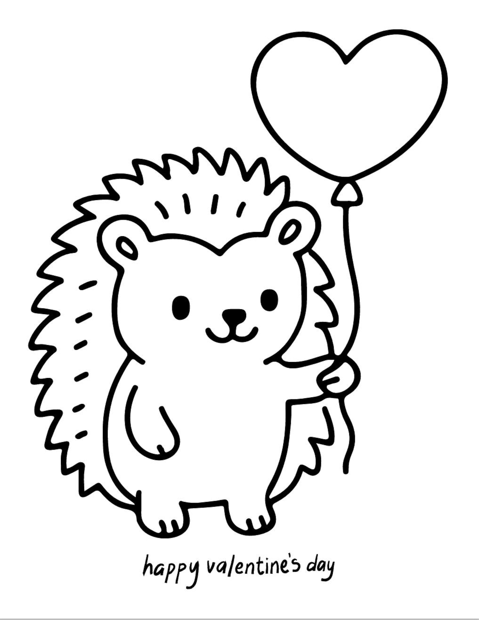 Valentines Day Hedgehog Coloring Page - Etsy
