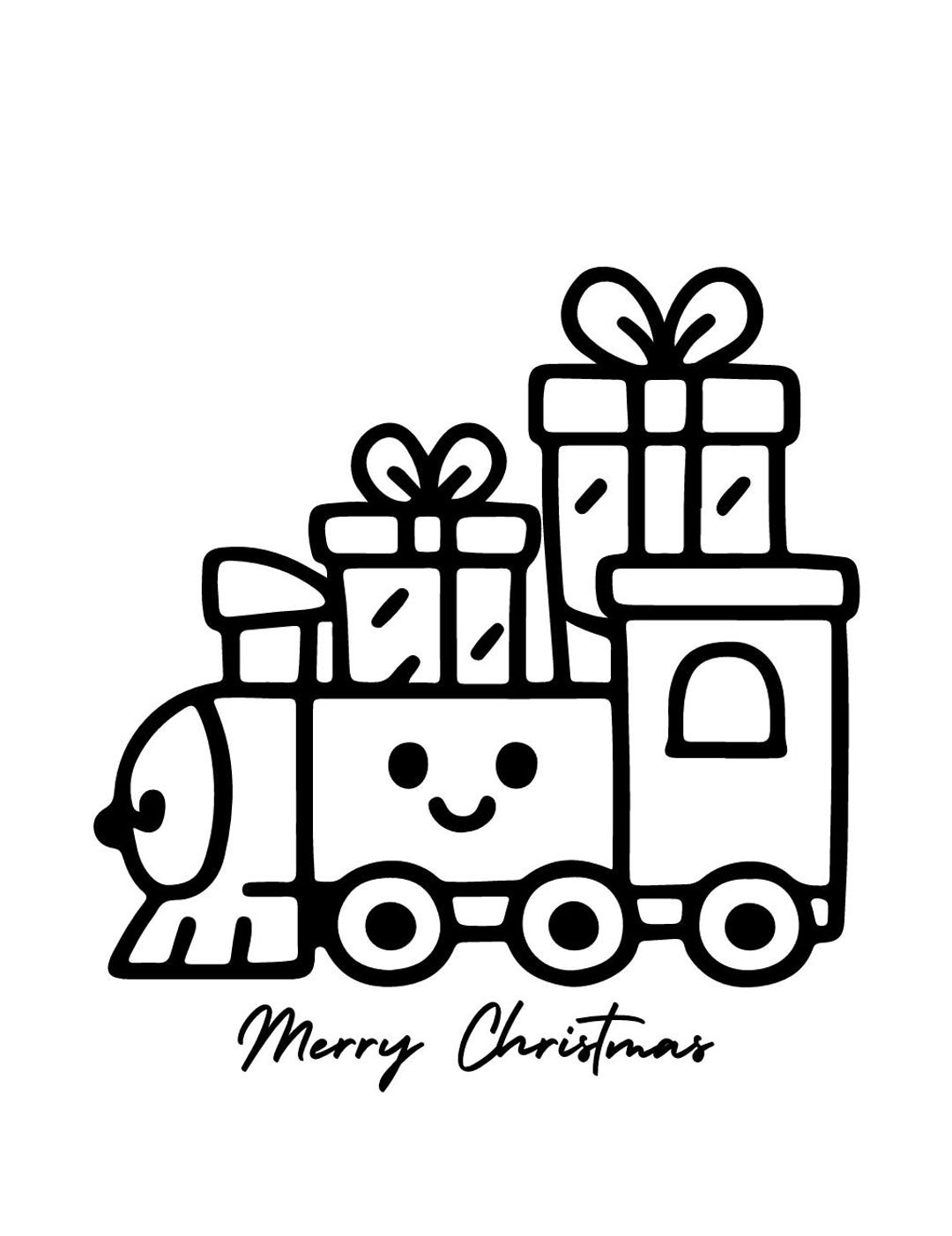 Christmas Train Coloring Page - Etsy