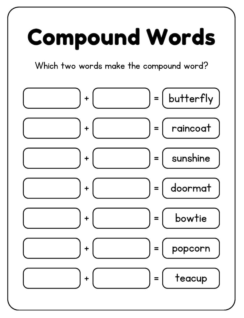 Compound Words Worksheet - Etsy