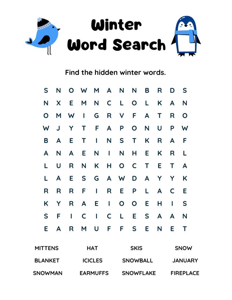 Winter Word Search - Etsy