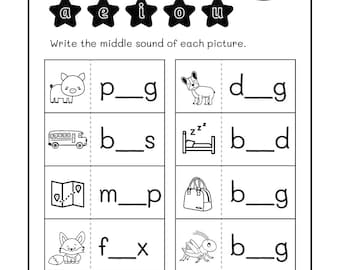 Short Vowels Worksheet - Etsy