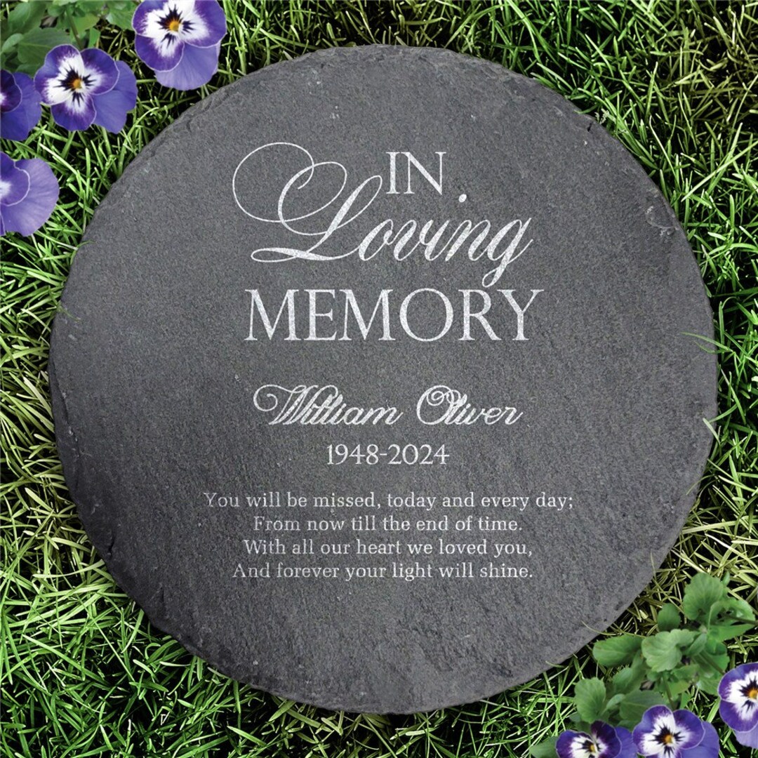 Engraved in Loving Memory Round Slate Stone, Memorial Garden Stone ...