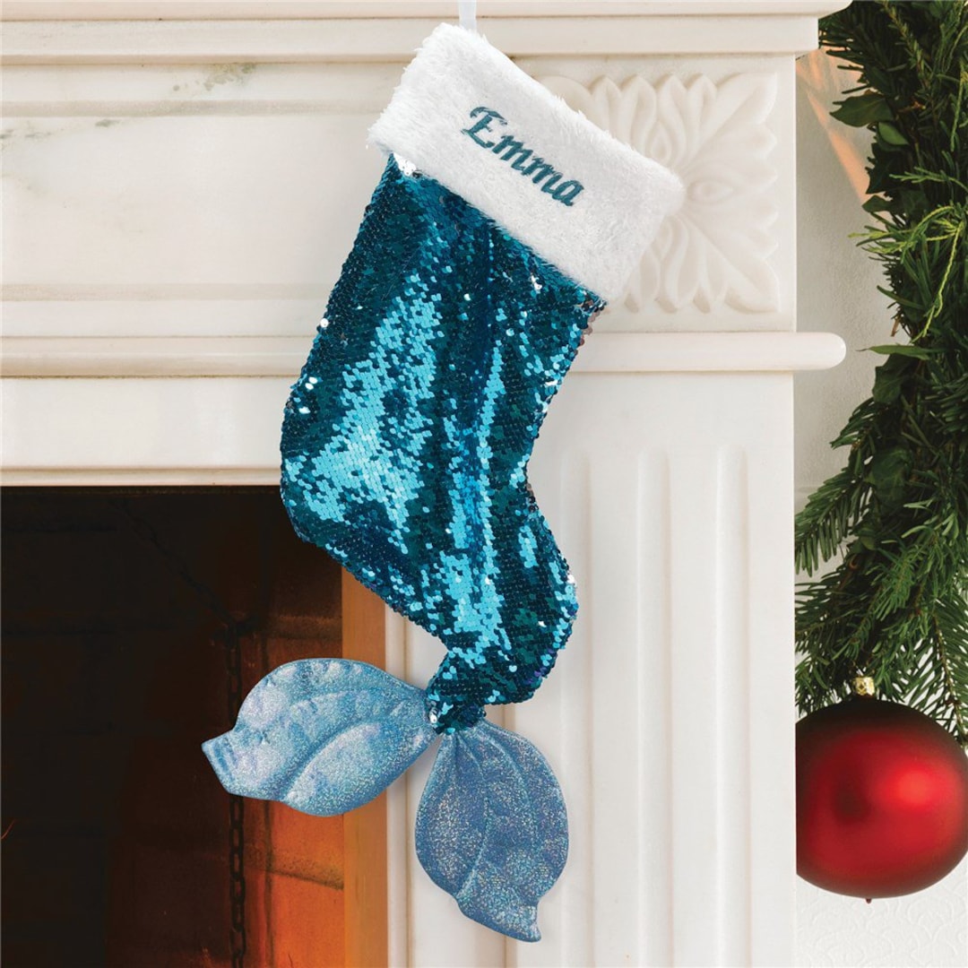 Blue Sequin Personalized Mermaid Christmas Stocking, Mermaid Stocking ...