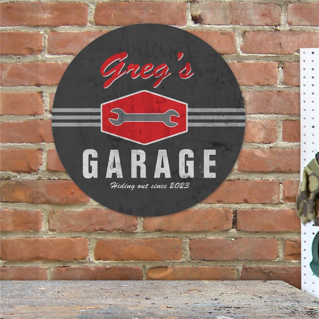 My Garage Personalized Round Wall Sign, Garage Sign, Gift for Men ...
