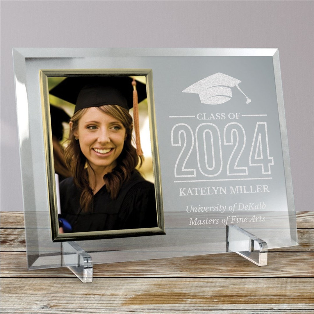 Engraved Class of Cap Beveled Glass Frame, Holds 4x6 Photo, Beveled ...