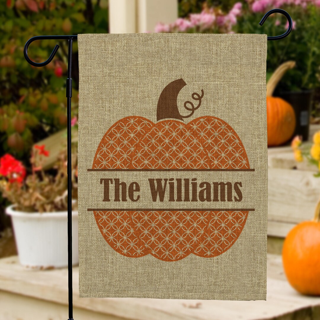 Fall Garden Flag Personalized, Burlap Garden Flag, Yard Decor, Pumpkin ...