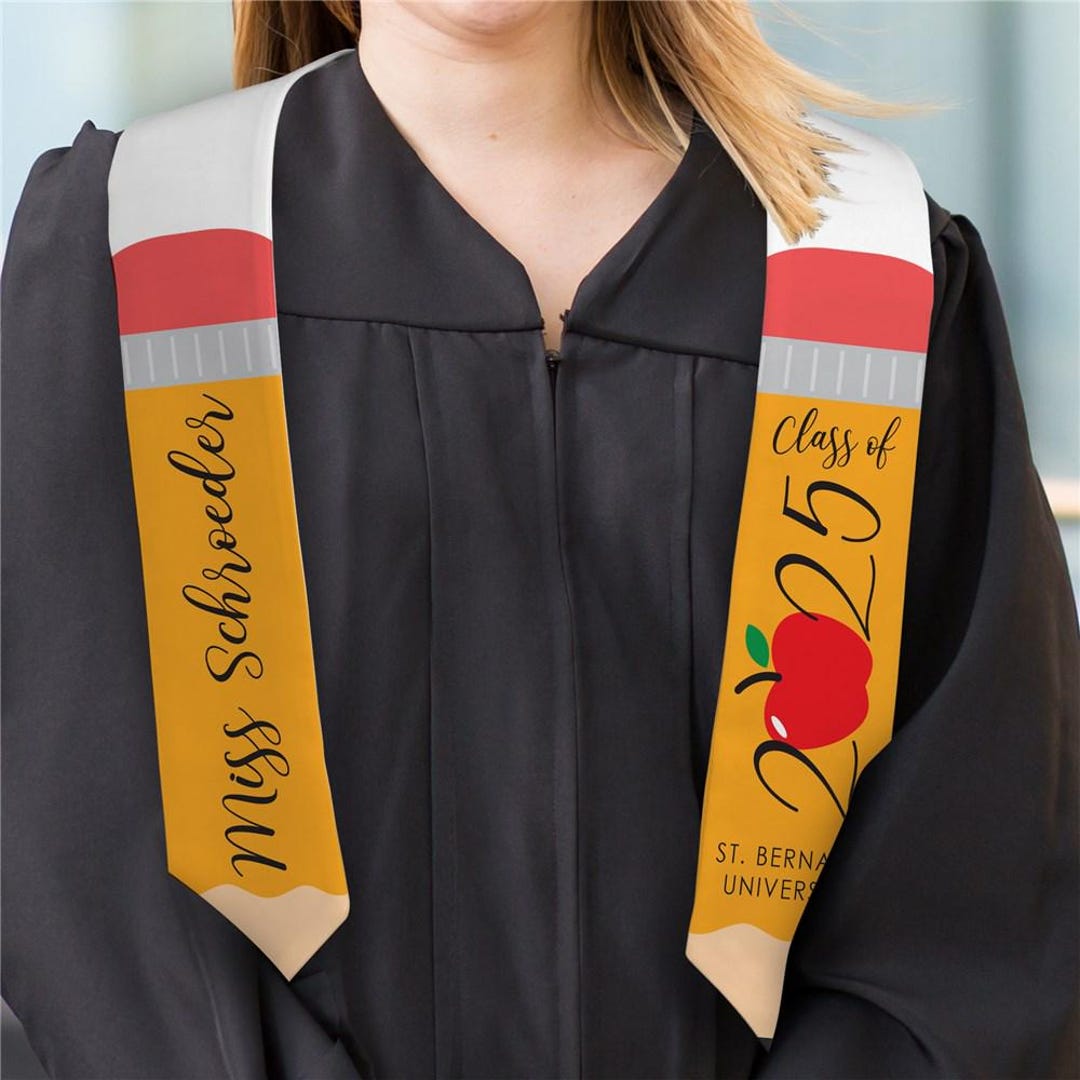 Personalized Teacher Stole, Pencil Graduation Stole, Education Major ...