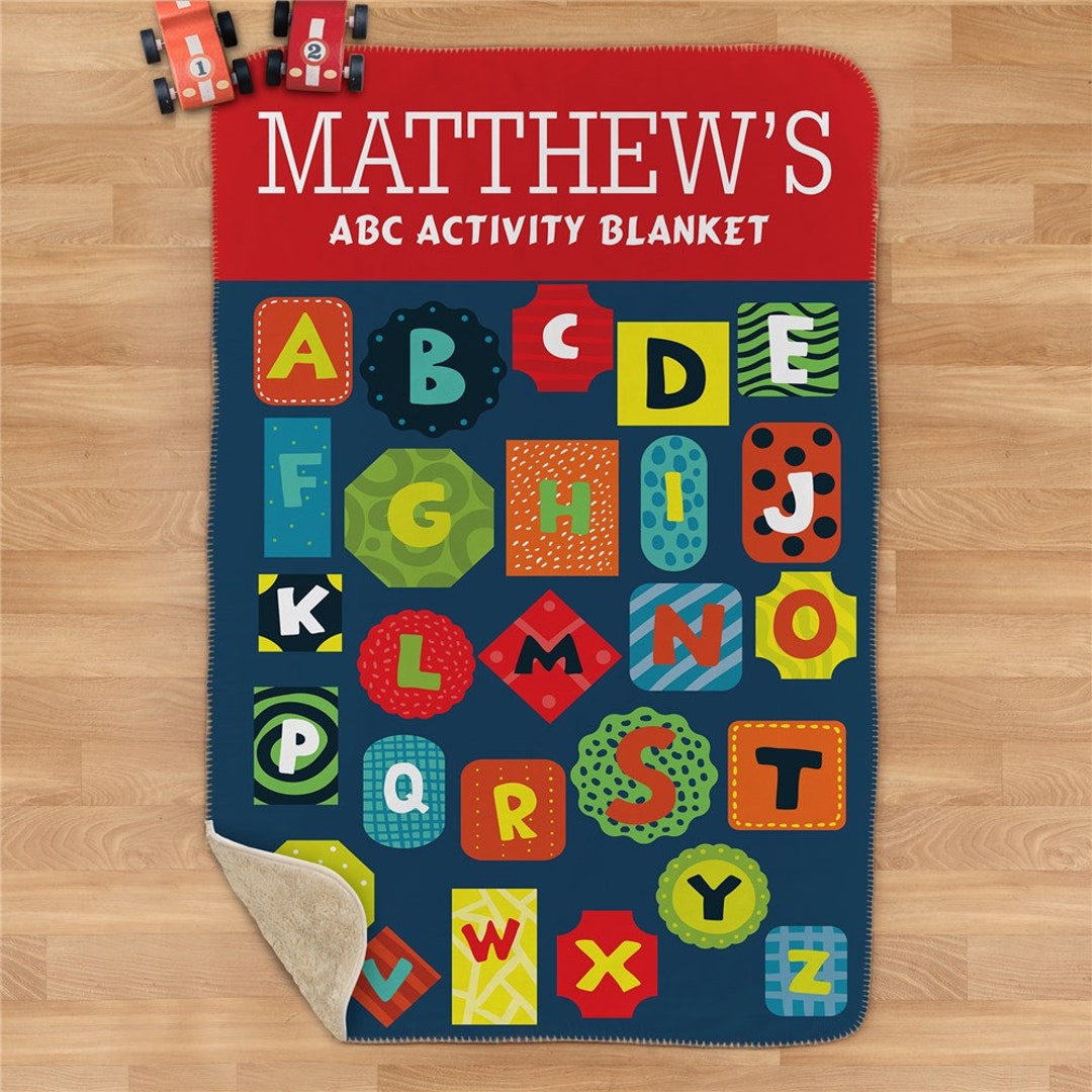 Personalized ABC Activity Sherpa Blanket, Alphabet Blanket, Colorful ...