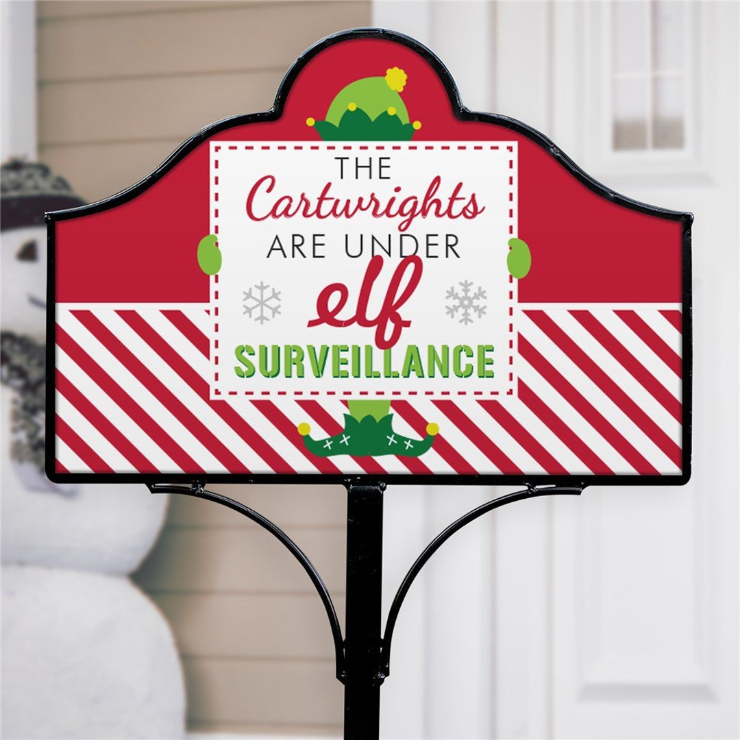 Elf Surveillance Personalized Garden Sign Set, Christmas Decorations ...