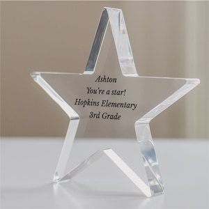 Personalized Custom Message Acrylic Star Keepsake, Grade School Prize ...
