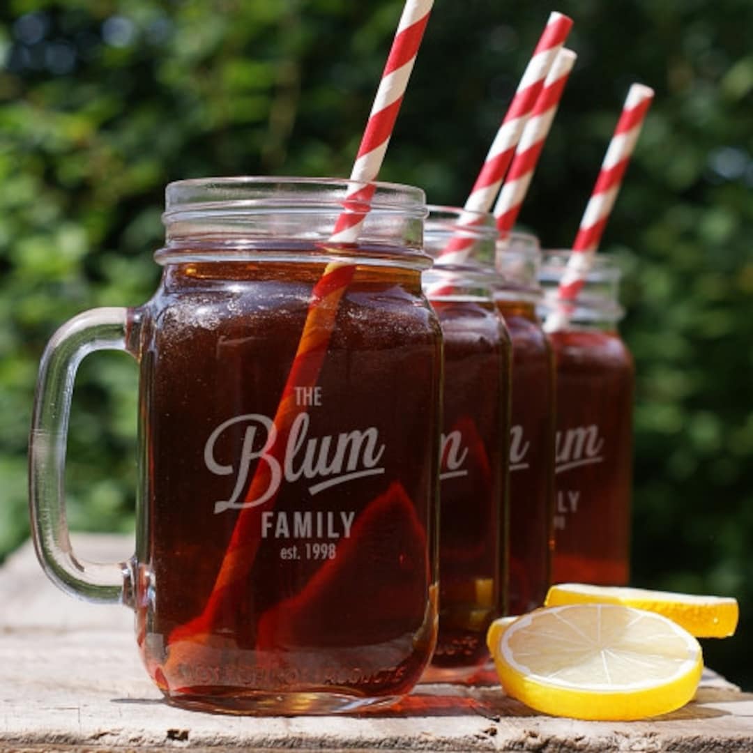 Engraved Family Mason Jar Set of 4, Personalized Mason Jar Set, Mason ...