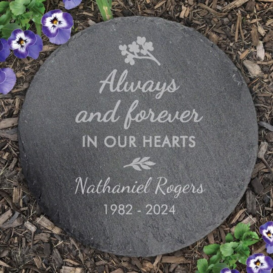 Engraved in Our Hearts Forever Round Slate Stone, Memorial Garden Stone ...