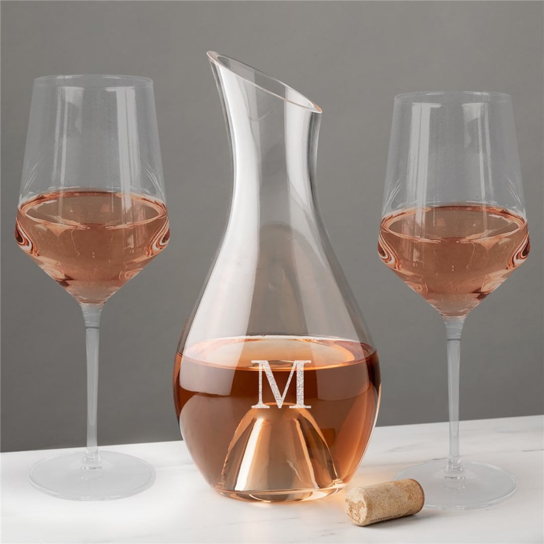 Engraved Initial Wine Carafe & Wine Glass Set, Wedding Gift, Engagement ...