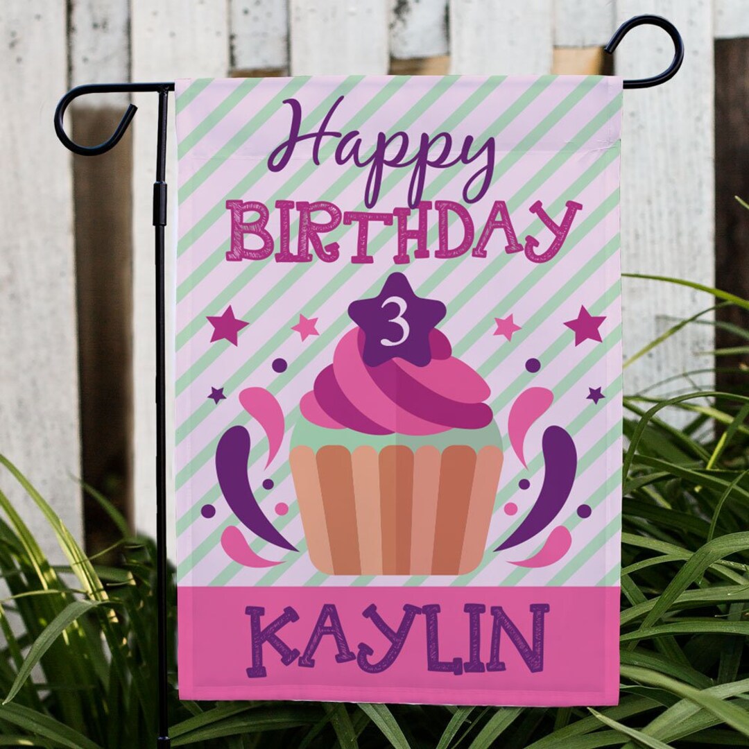 Colorful Cupcake Personalized Garden Flag, Happy Birthday, Birthday ...