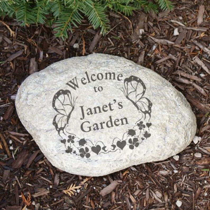 Butterfly Garden Personalized Welcome Stone, Personalized Garden Stone ...