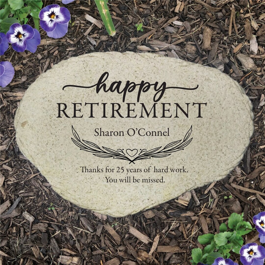 Personalized Happy Retirement Flat Garden Stone, Custom Garden Decor ...