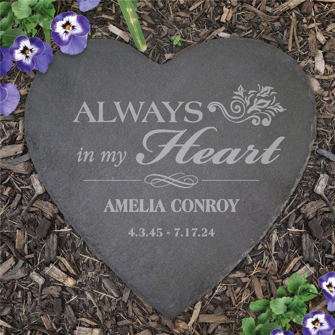 Engraved Memorial Slate Stone, Memorial Garden Stone, Heart Slate Stone ...