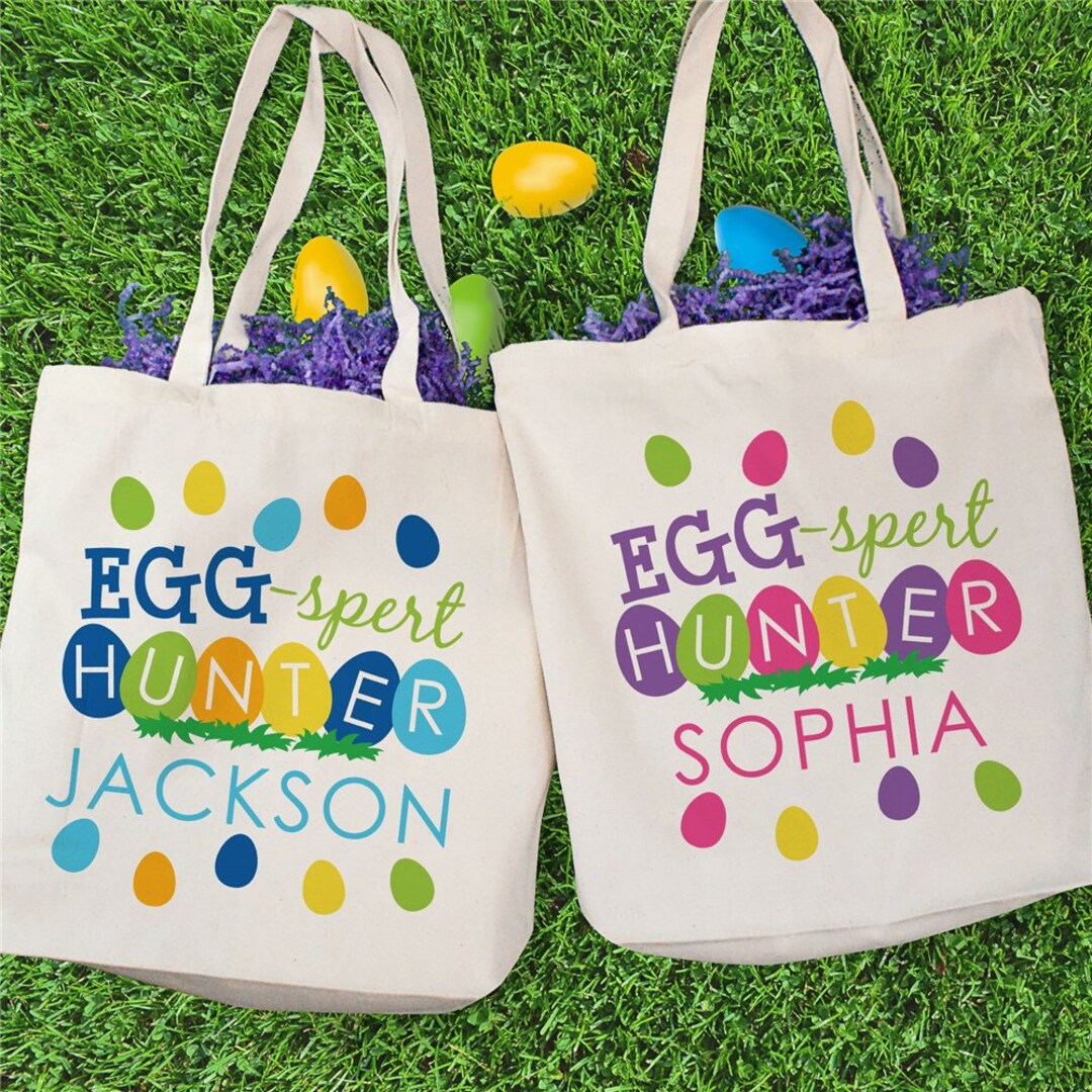 Personalized Egg-spert Hunter Tote Bag, Canvas Tote, Easter Gift ...