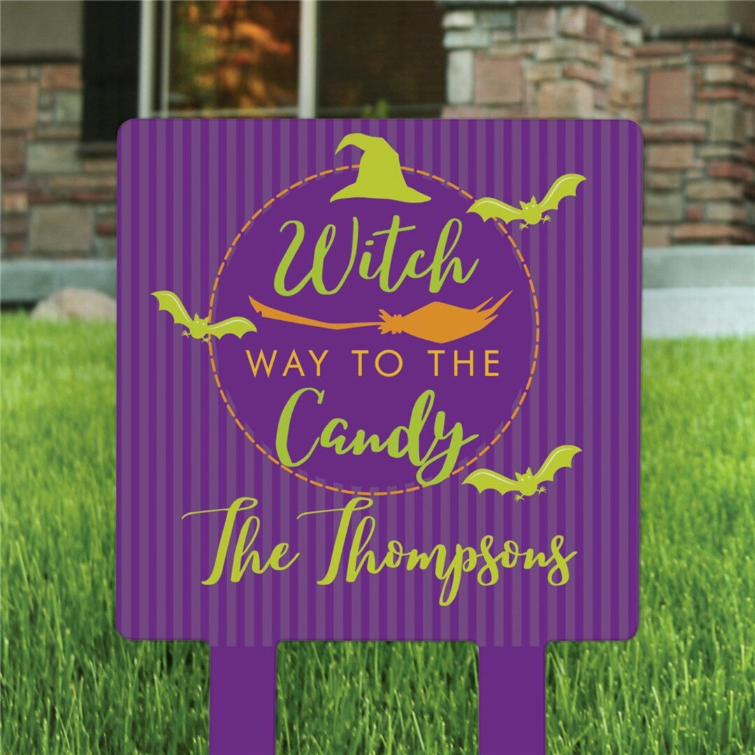 Personalized Witch Way to the Candy Square Yard Sign, Halloween Decor ...